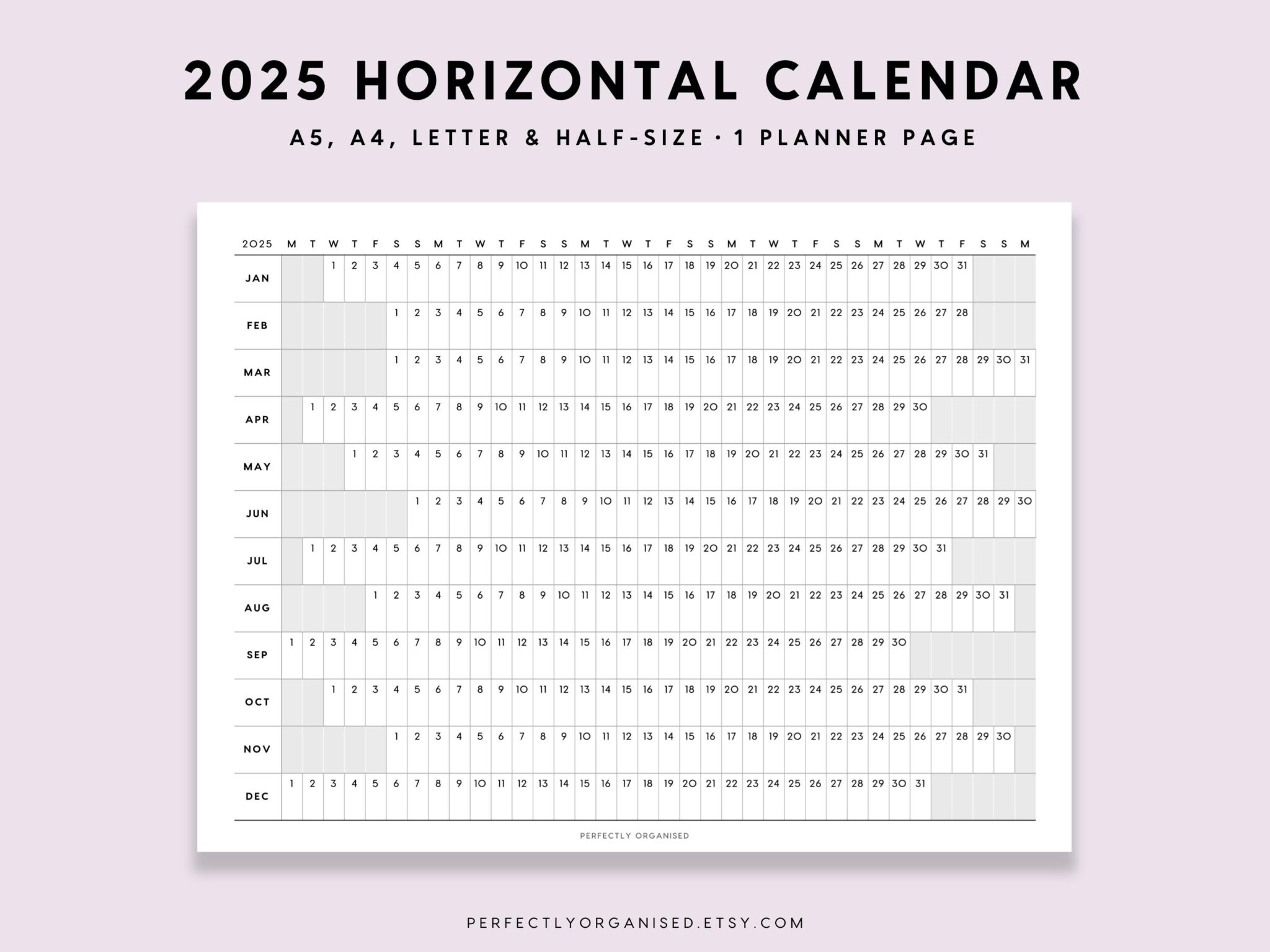 2025 Horizontal Calendar Printable - Printable 2025 Calendar